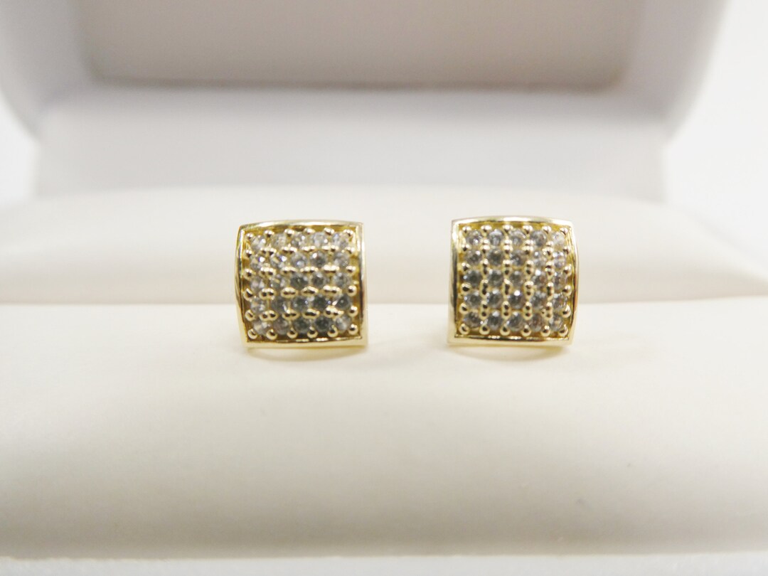 Real 10k Solid Yellow Gold Puff Square Push Post Stud Earring - Etsy