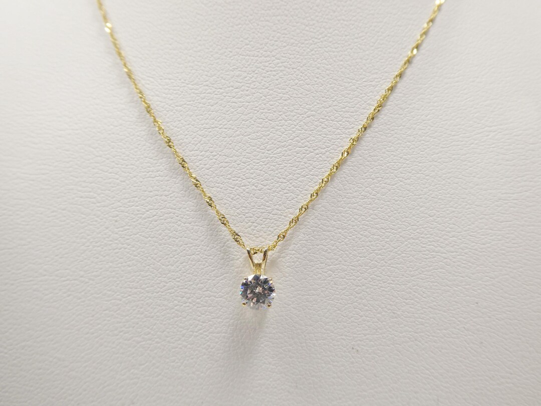 10k Real Solid Yellow Gold 16 Inch Chain and Round Stone Solitaire ...