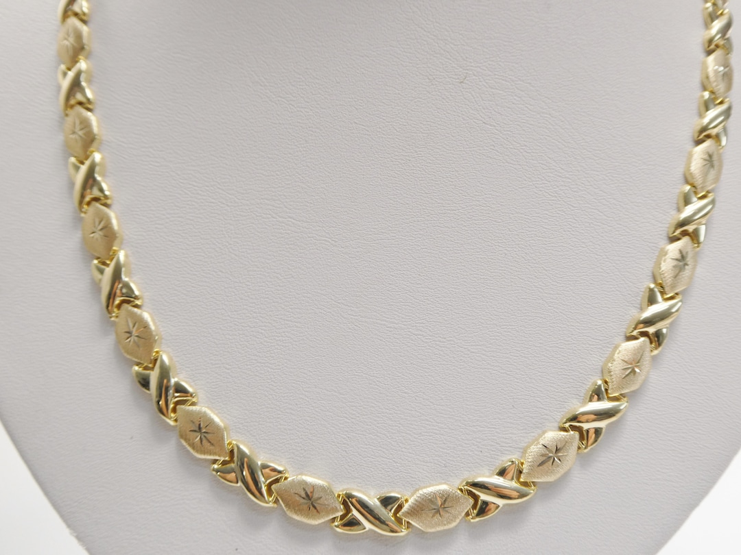 Real 925 Sterling Silver Xoxo Hugs and Kisses Necklace 14k Yellow Gold ...