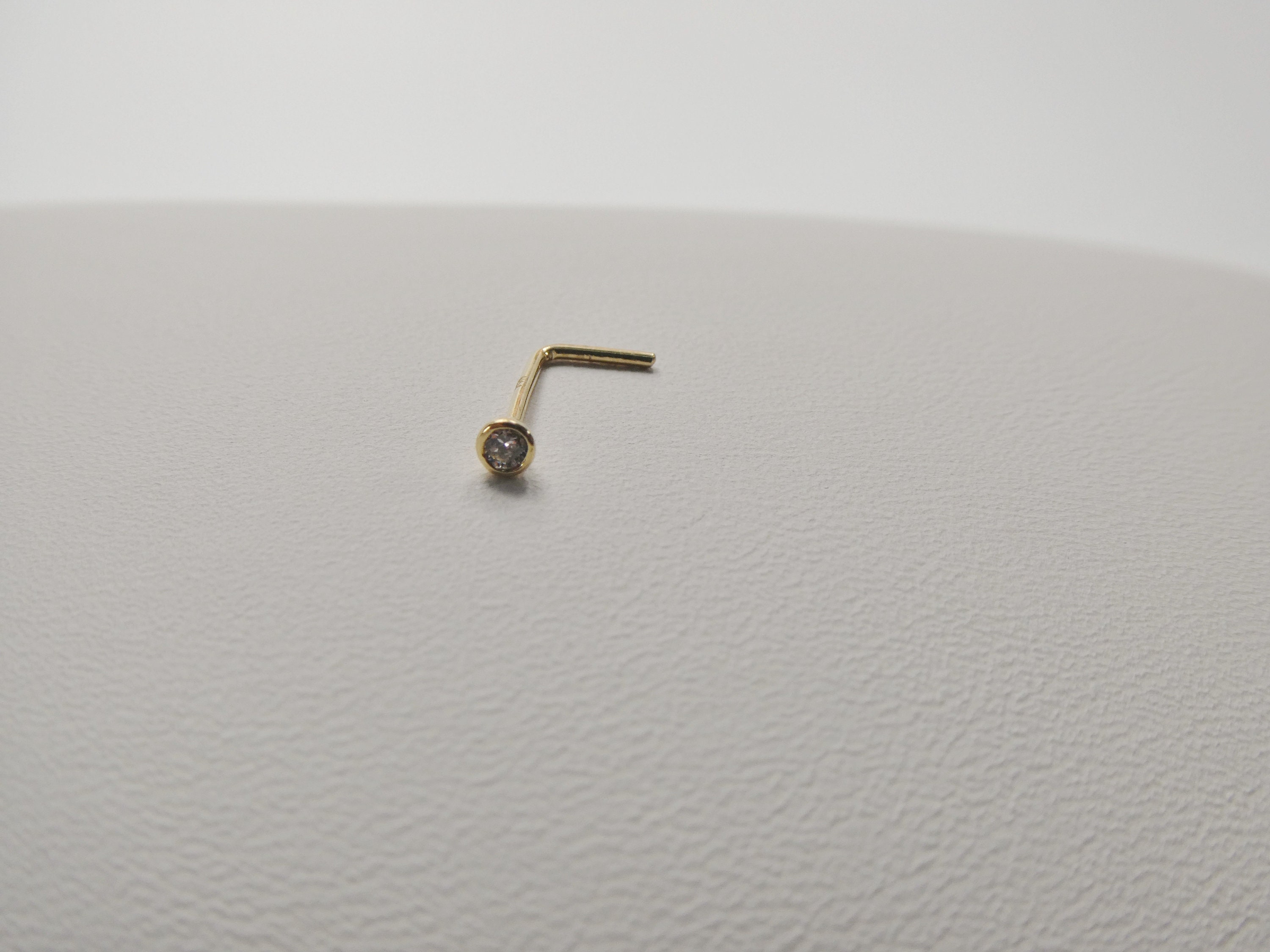 14k Real Solid Yellow Gold L SHAPE 1.5mm Round Stone Stud Nose Ring - Etsy