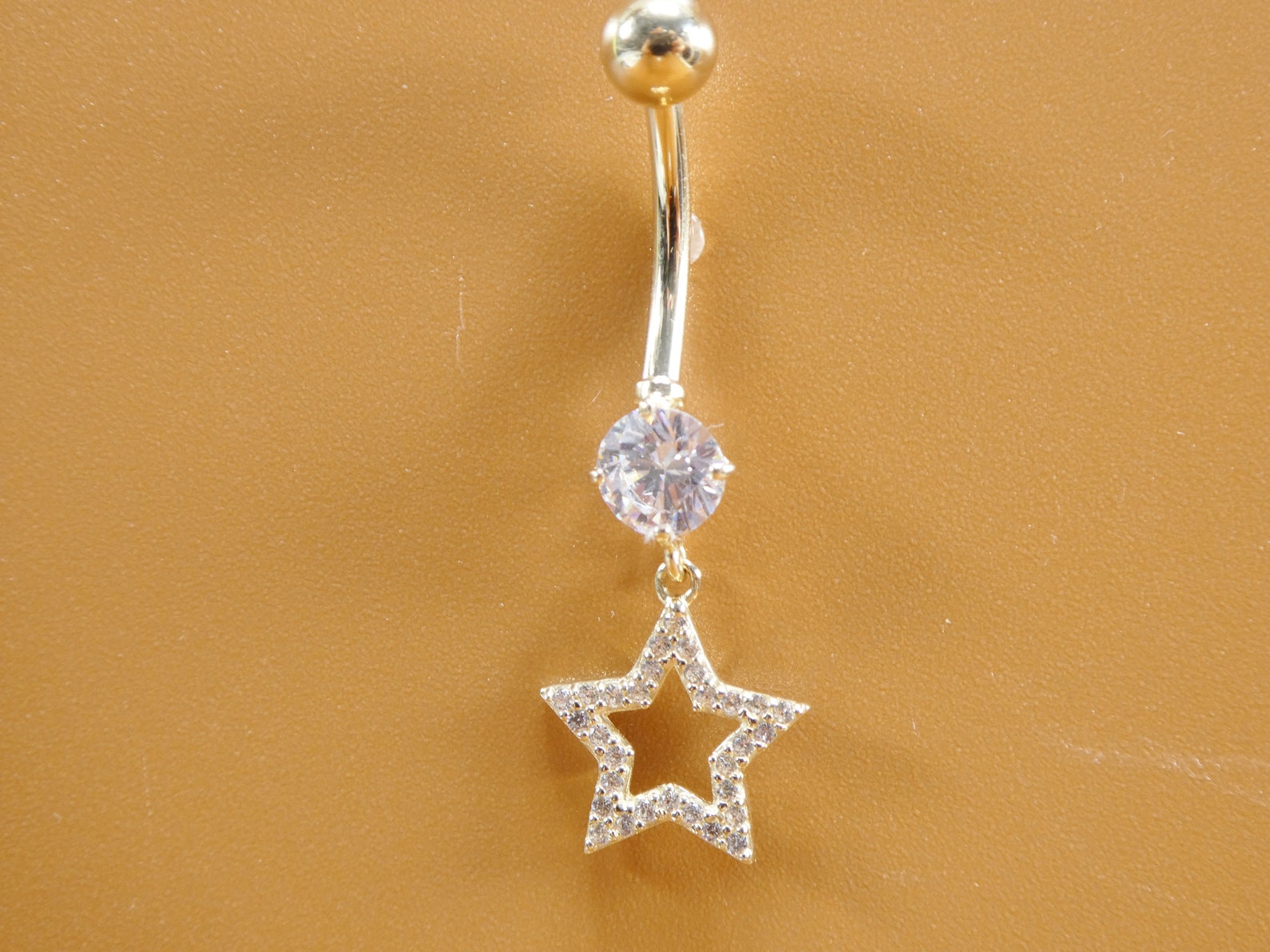 14k Real Solid Yellow Gold Dangling Star Belly Button Ring - Etsy