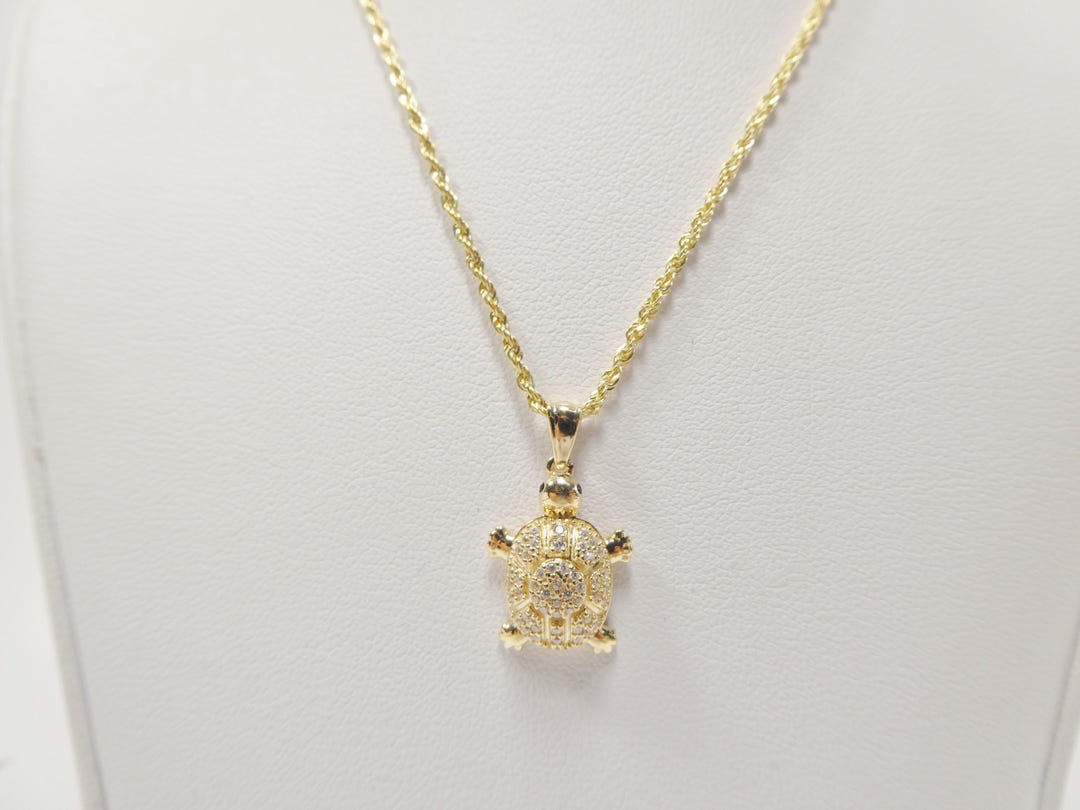 14k Real Solid Yellow Gold Turtle Pendent and Rope Necklace - Etsy