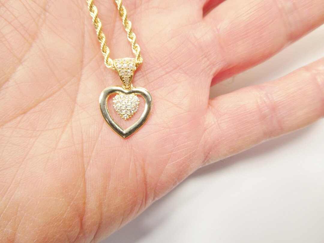 10k Real Solid Yellow Gold 16 Inch Chain and Heart Pendent Set - Etsy