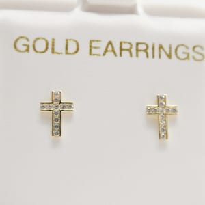 10k real solid yellow gold full stone setting cross push post earring ...