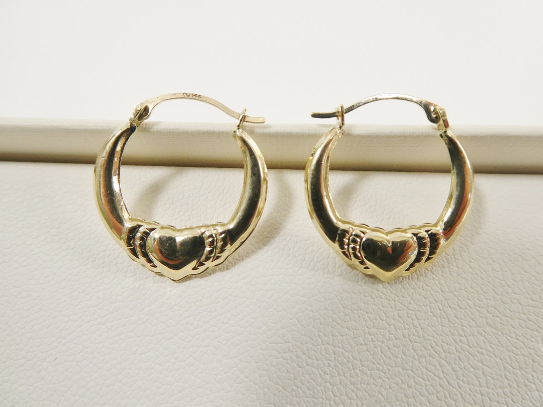 14k Real Solid Yellow Gold Small Heart Hoop Design Earrings - Etsy
