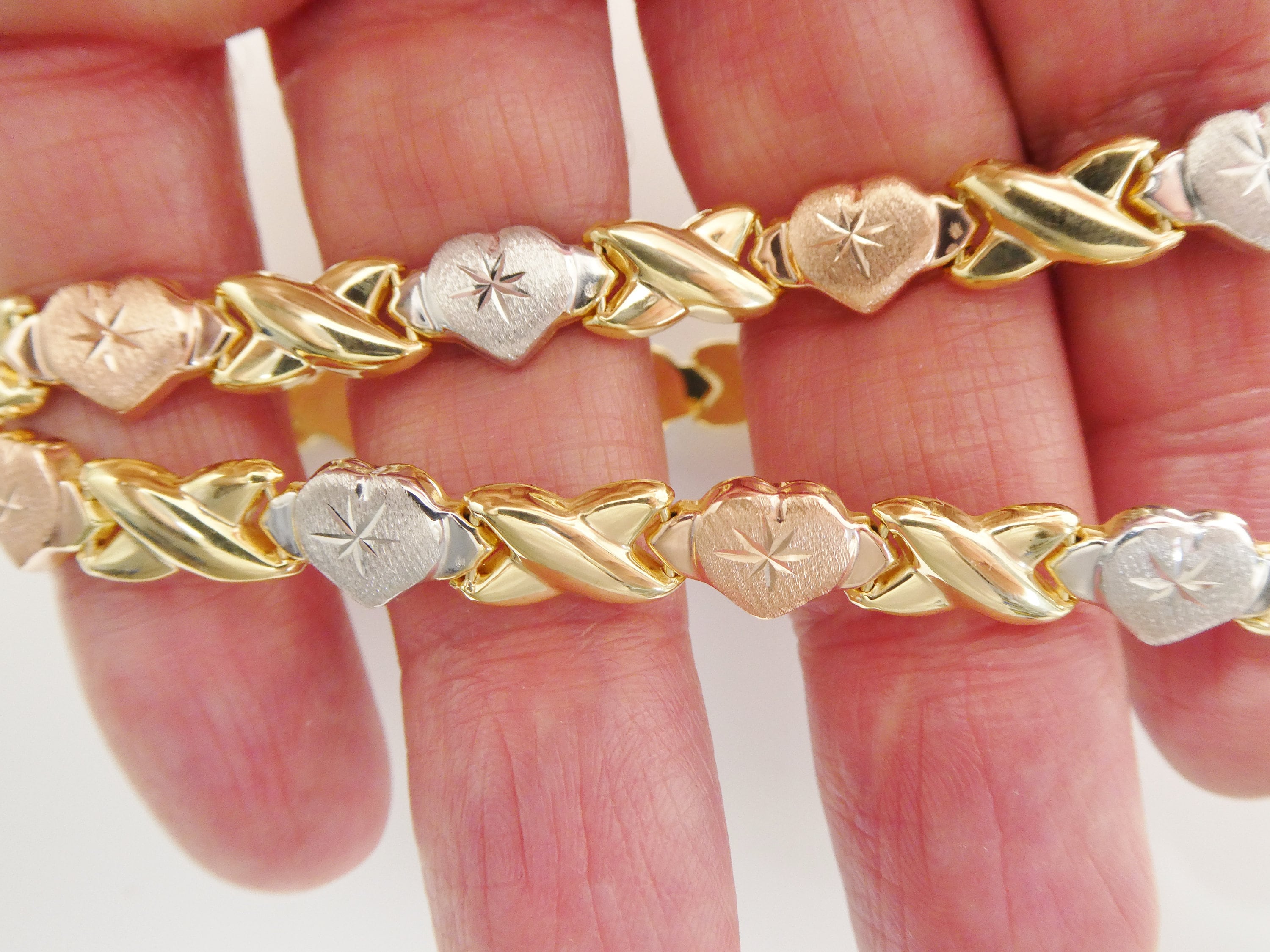 Sterling Silver XO Heart Necklace: Tri-color 14k Gold Finish - Etsy