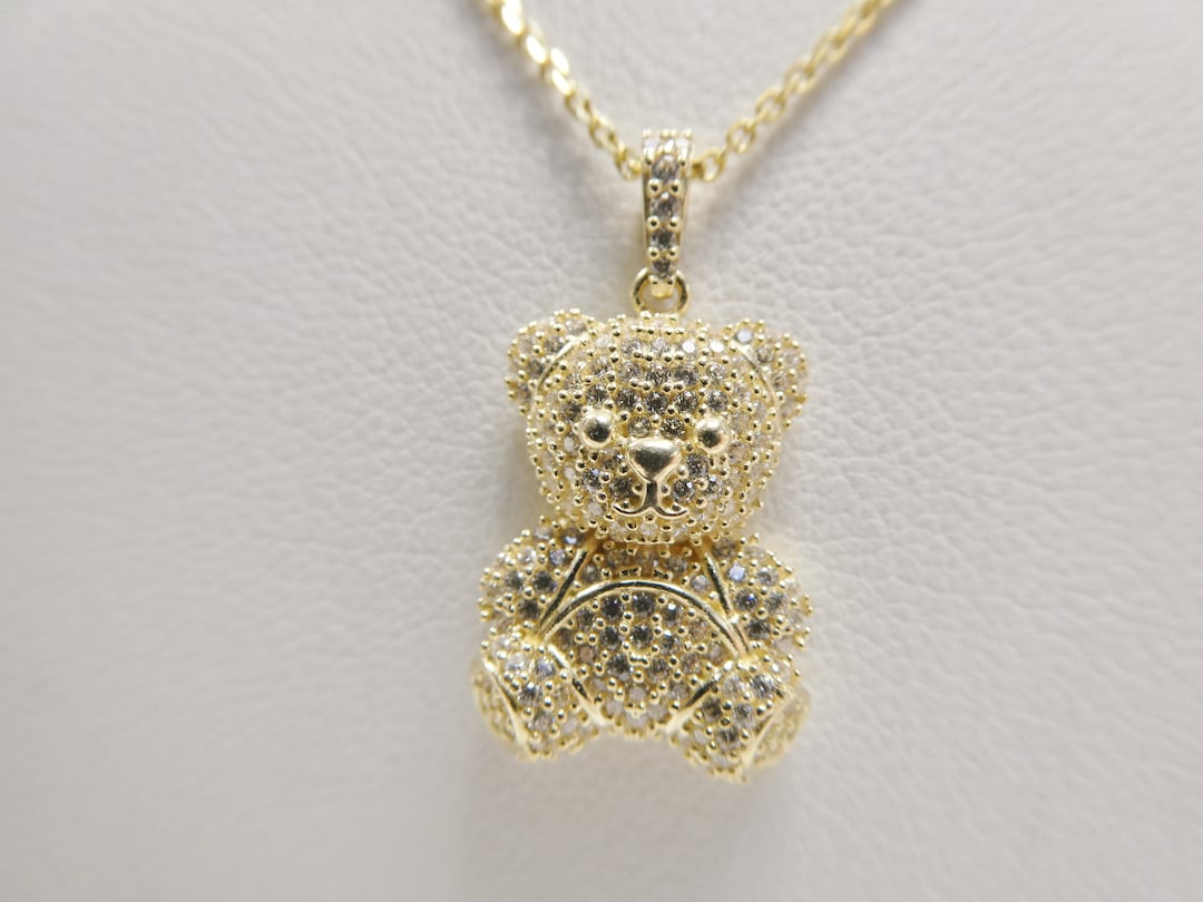 10k Real Solid Yellow Gold Teddy Bear Pendent and 18 Inch Cable ...