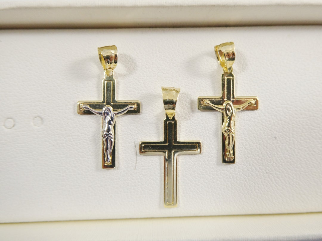 14k Real Solid Yellow Gold Small Cross Crucifix Pendent - Etsy