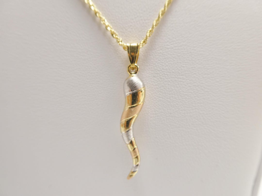 14k Real Solid Yellow Gold Tri Color Horn Pendent and Robe Necklace - Etsy