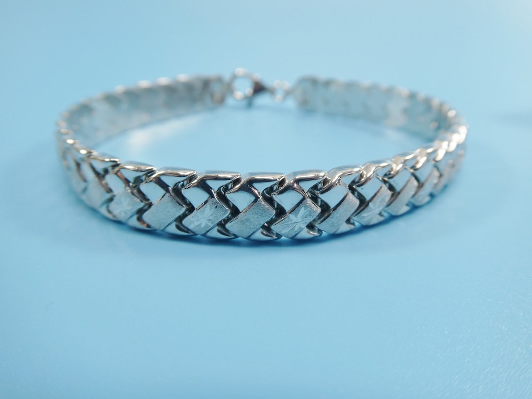 8 Inch Basket STAMPATO Bracelet White Gold Tone 14k White Gold Tone ...