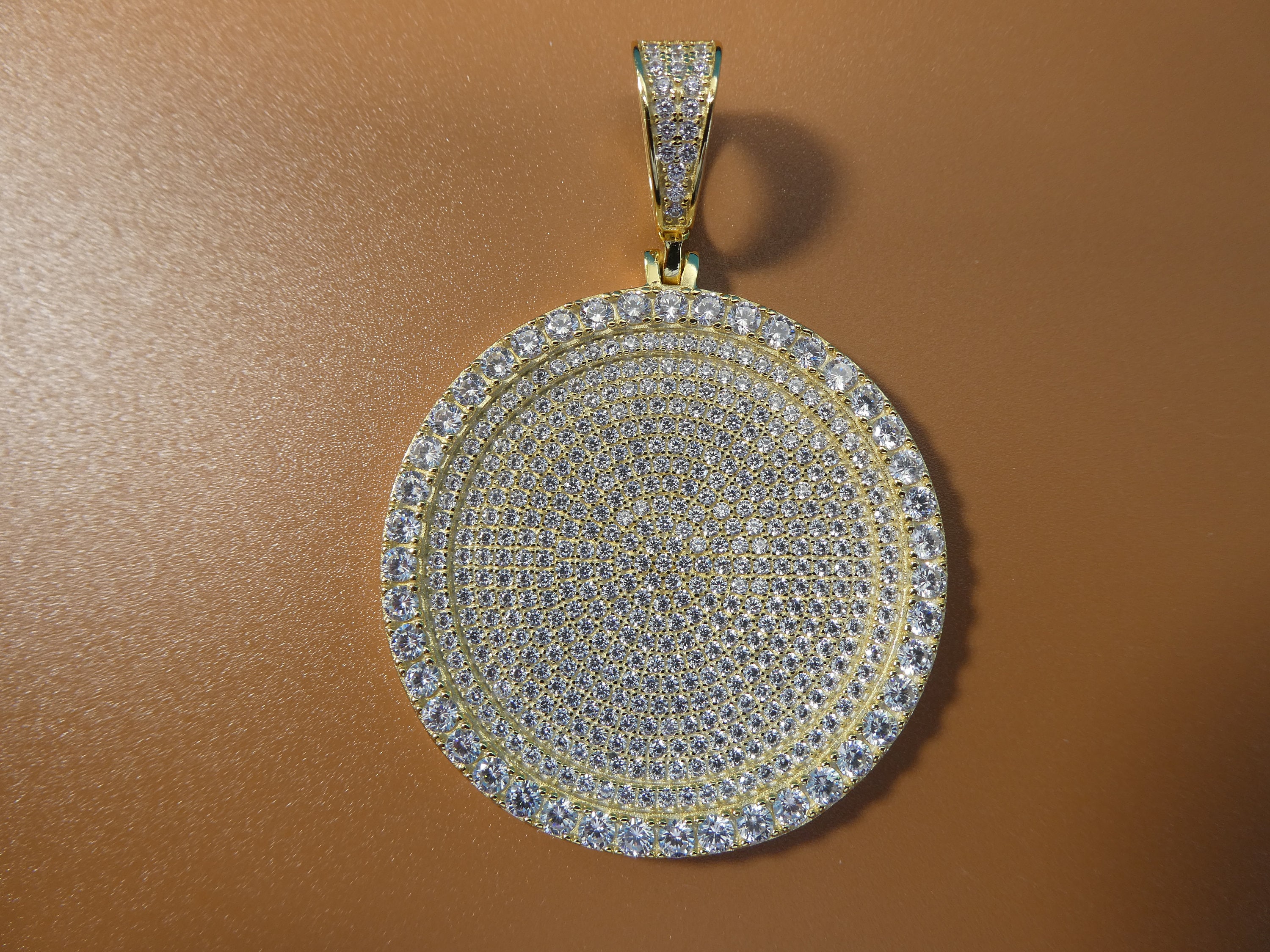 Real Solid 925 Sterling Silver Large Full Ice Circle Pendent - Etsy