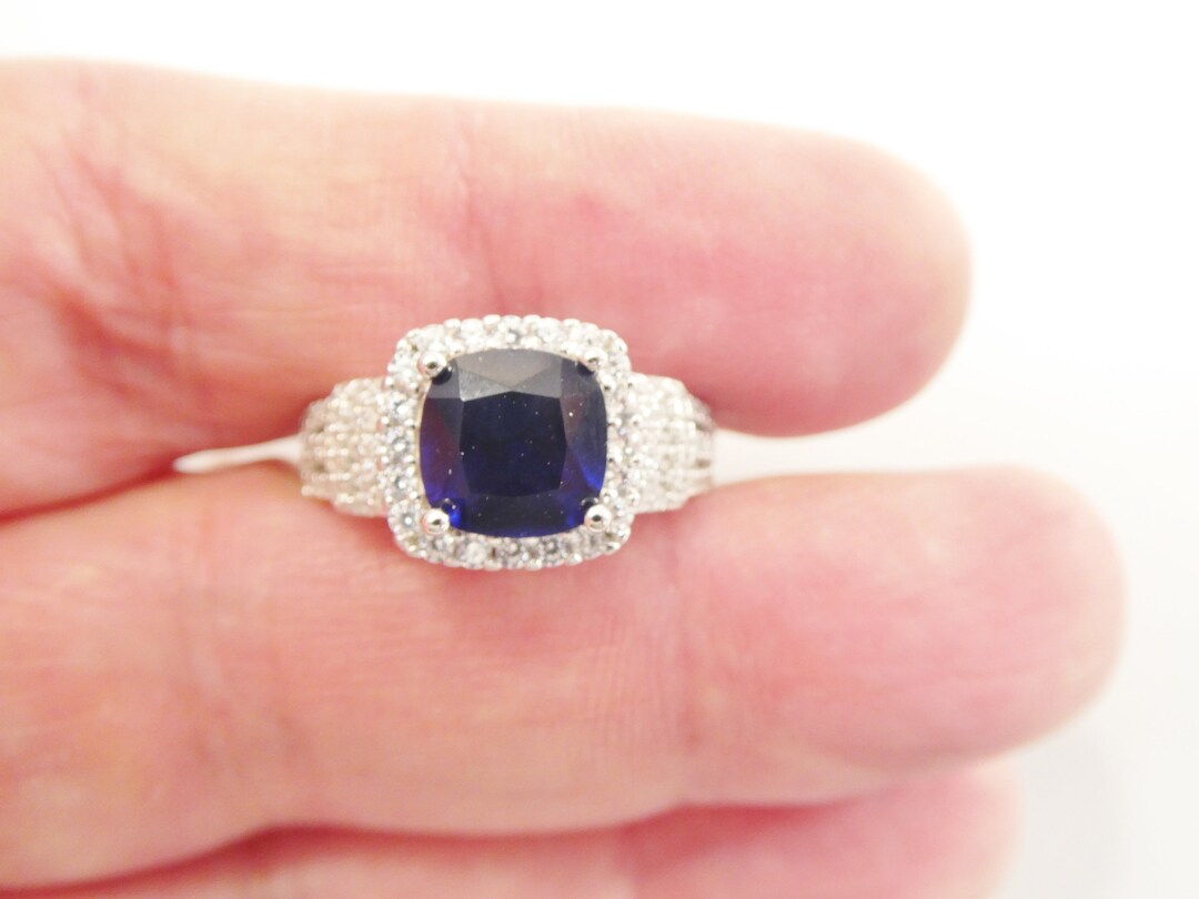 Real 925 Sterling Silver Square Blue Stone Color Ladies Ring - Etsy