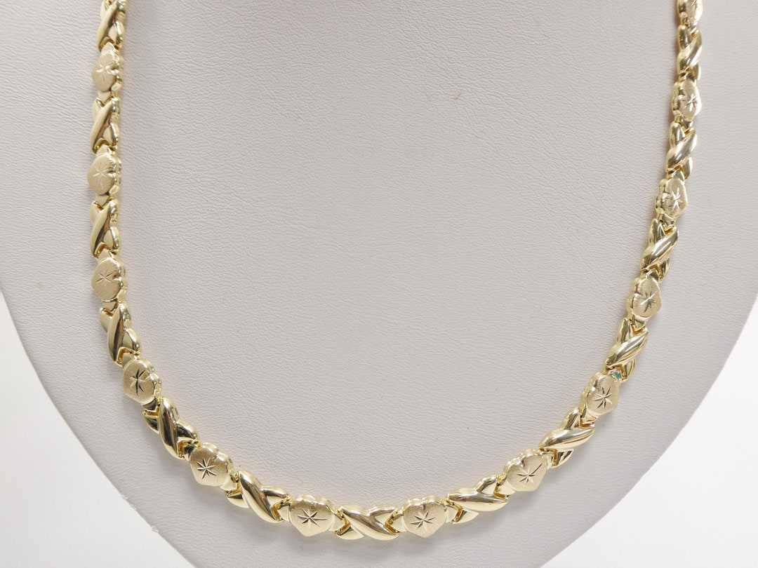 Real 925 Sterling Silver Xo Heart Hugs and Kisses Necklace 14k Yellow ...