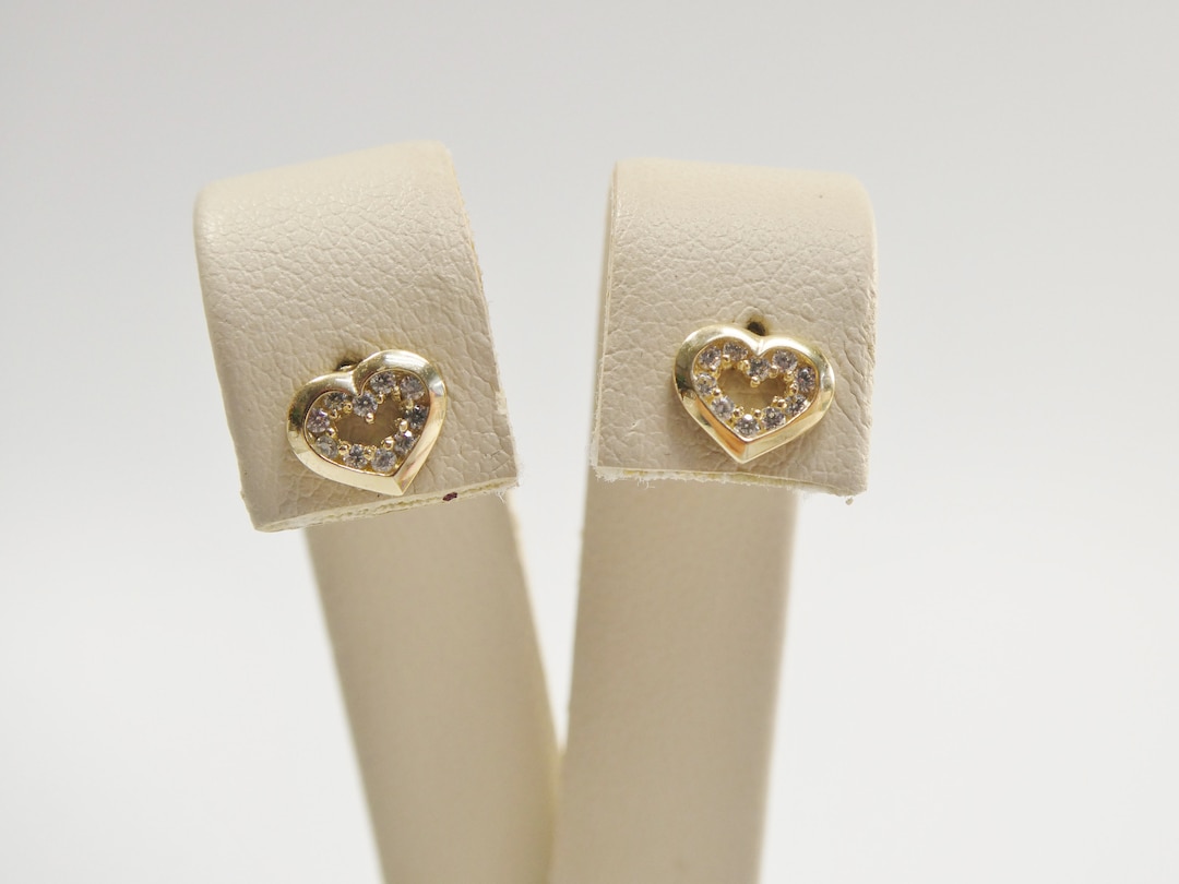 Real 10k Solid Yellow Gold Small Heart Push Post Stud Earrings - Etsy