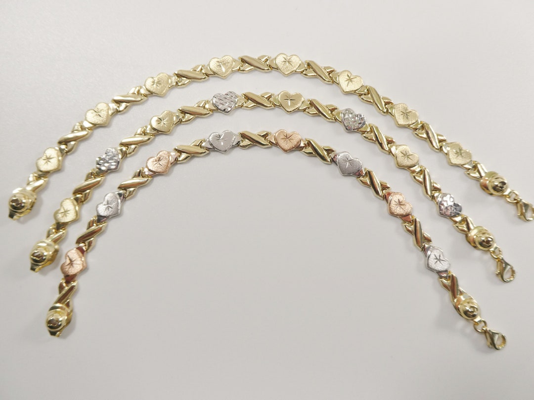 10k Real Solid Yellow Gold Xo Heart 7 Inch Bracelet - Etsy