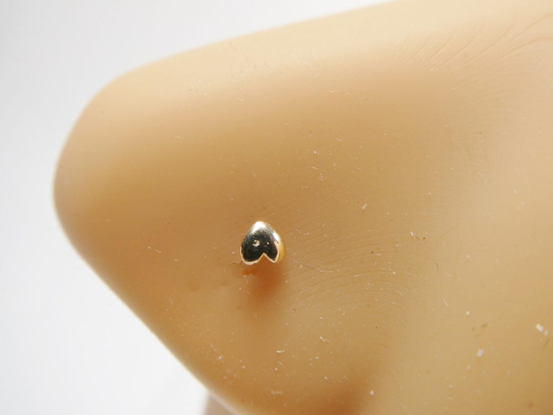 14k Real Solid Yellow Gold Heart Long Post Nose Ring - Etsy