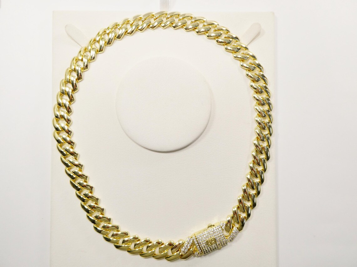 14k Gold Filled 14mm Monaco Cuban Necklace Set - Etsy