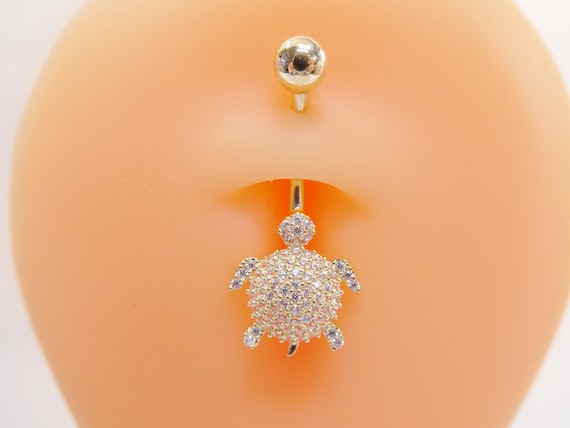 14k Real Solid Yellow Gold Turtle Belly Button Ring Piercing Etsy Australia