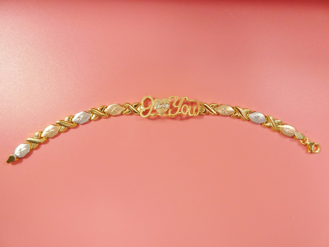 Real 925 Sterling Silver I Love You Xo Xo Stampato Bracelet 14k Yellow ...