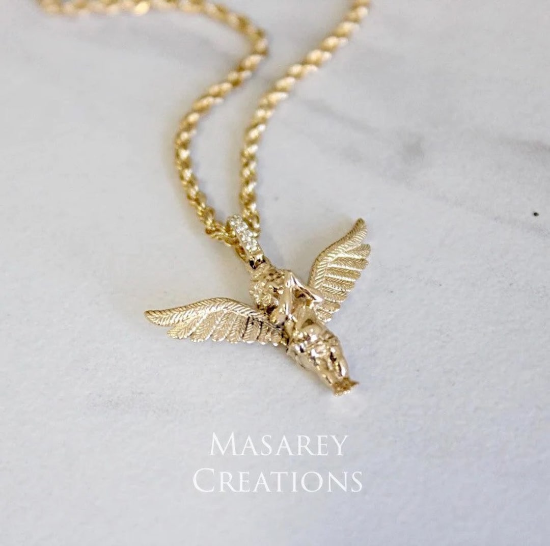 Brand New 14KT Solid Gold Praying Baby Angel Pendant With Natural ...