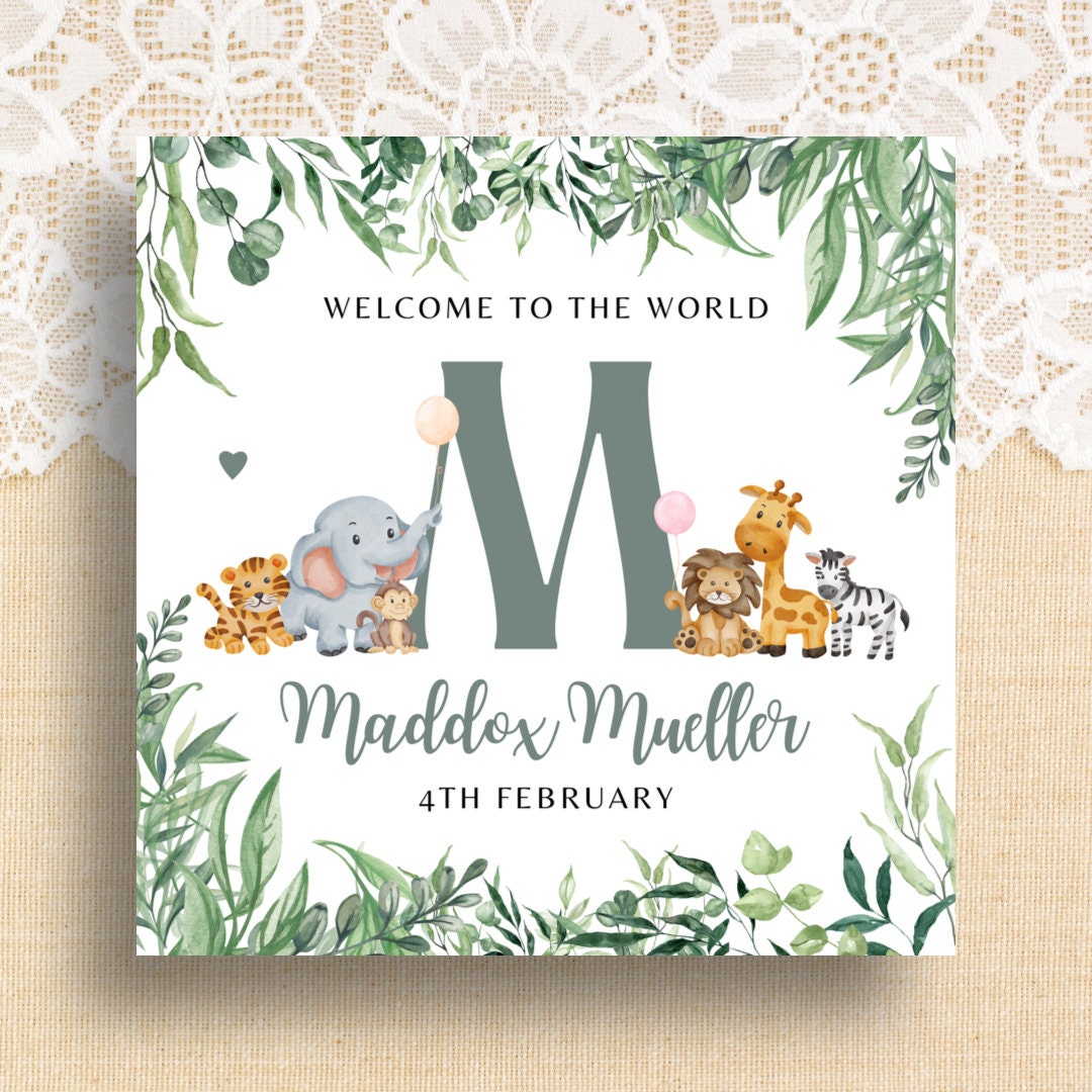 New Baby Safari Jungle Animal Card, Welcome to the World New Baby ...