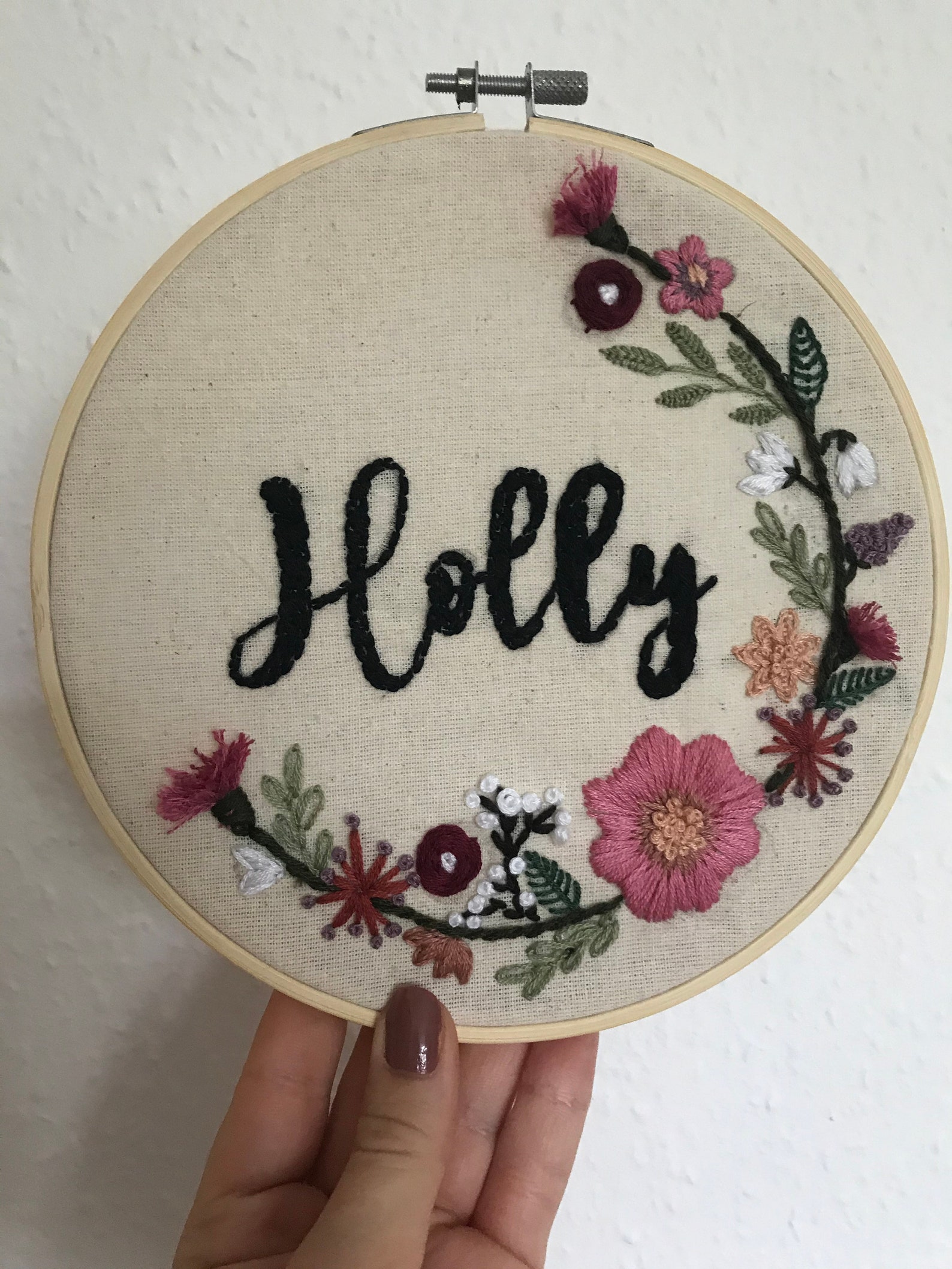 Custom Name With Flower Wreath Embroidery. - Etsy