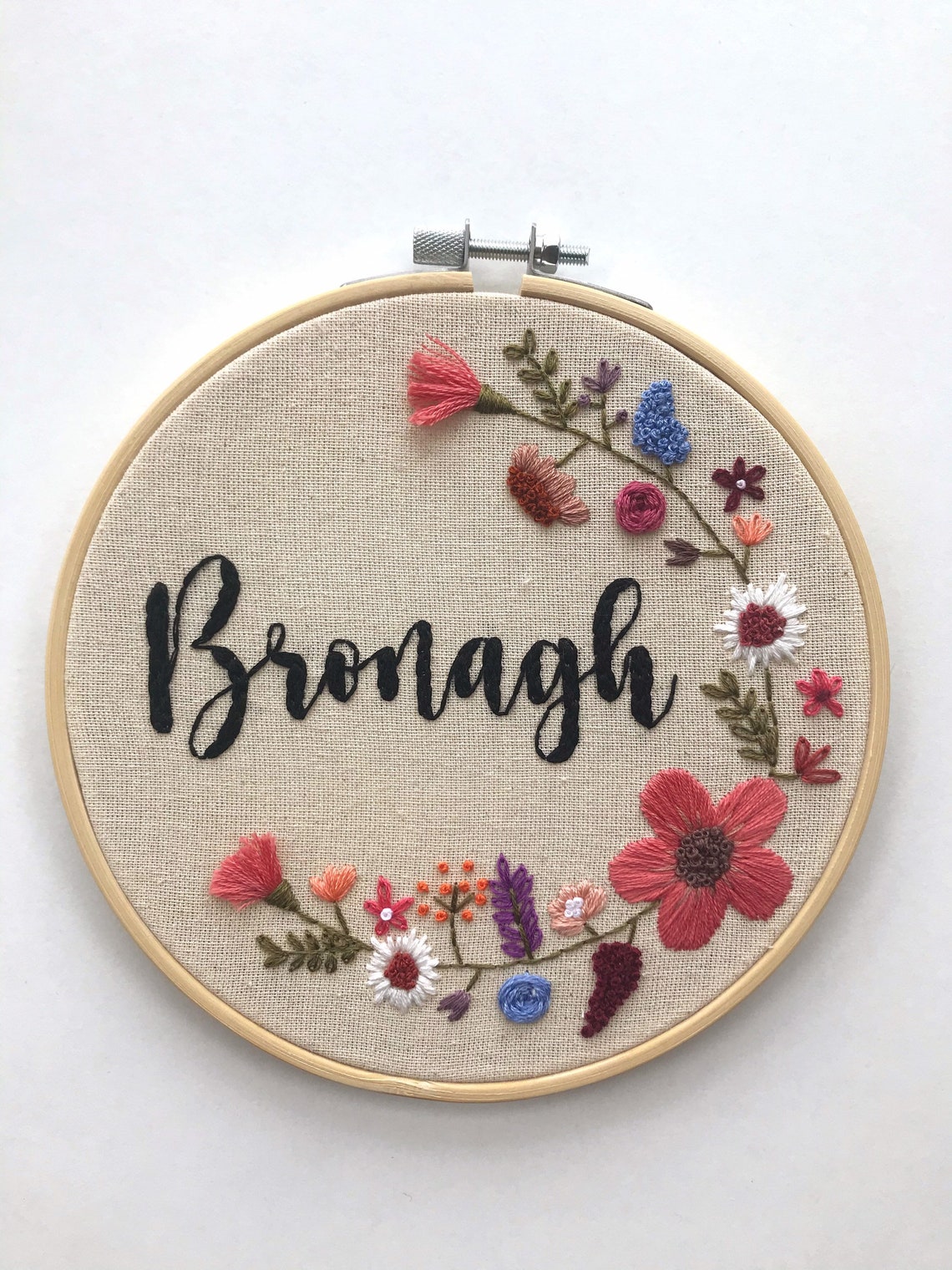 Custom Name With Flower Wreath Embroidery. - Etsy