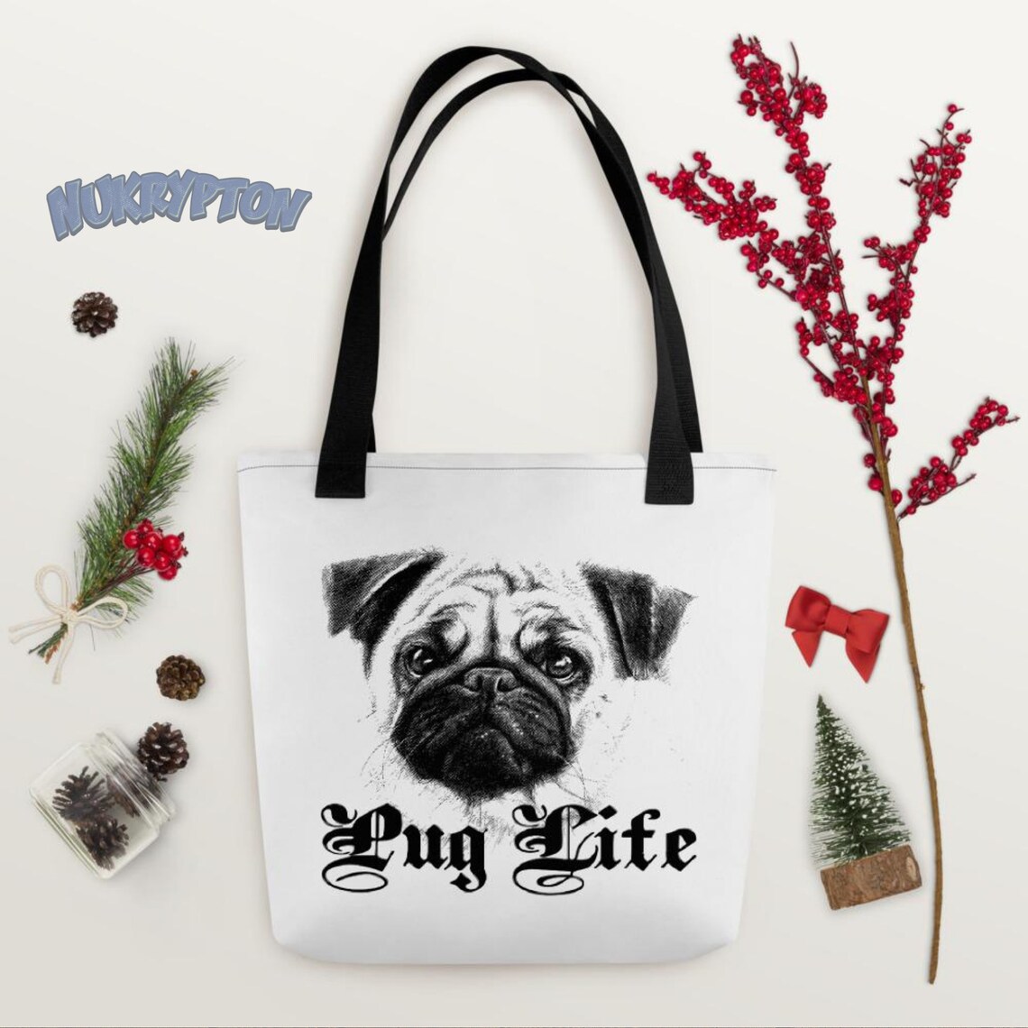 Funny Pug Bag: Pug Life Custom Tote Bag 15x15 Pug Tote | Etsy