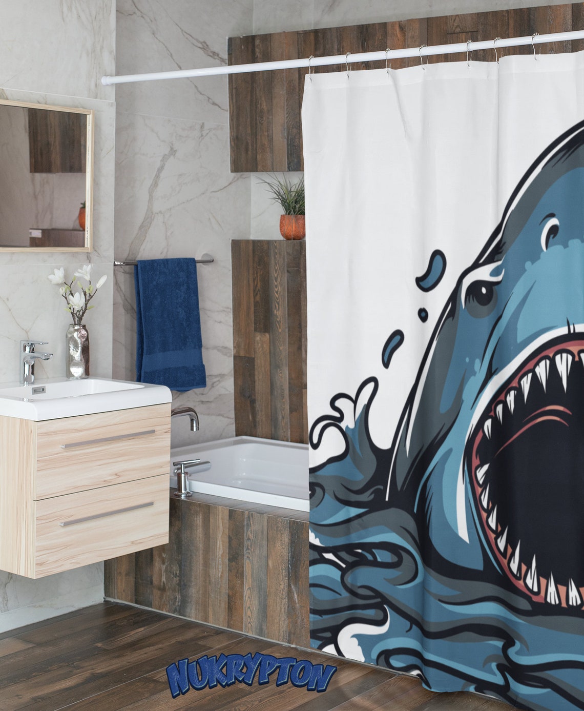 Shark Shower Curtain Great White Surprise Shark Decor - Etsy