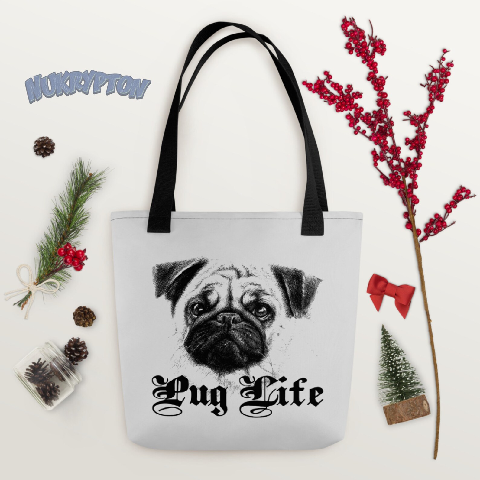 Funny Pug Bag: Pug Life Custom Tote Bag 15x15 Pug Tote - Etsy