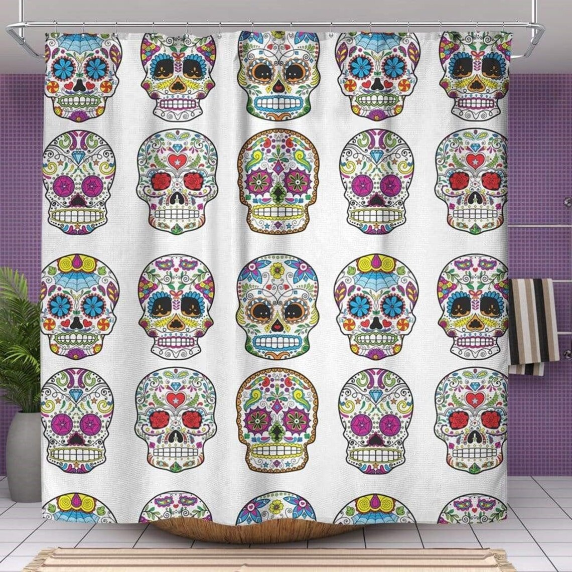 Sugar Skull Shower Curtain Mexican Skull Decor 70 X 73 Sugar Skull ...