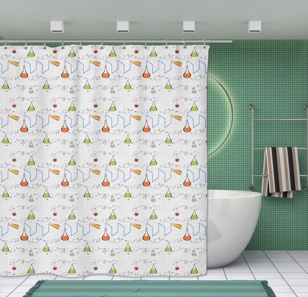 Geek Shower Curtain - Beakers & Formulas - 71" X 74" Science Shower ...