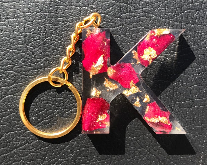 Resin Keychain With Rose Petals and Gold Flakes - Etsy