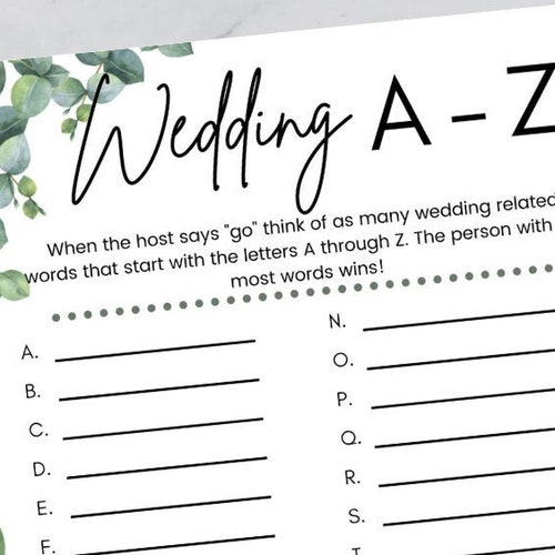 Wedding A Z Shower Game Printable Weddings Alphabet Bridal - Etsy