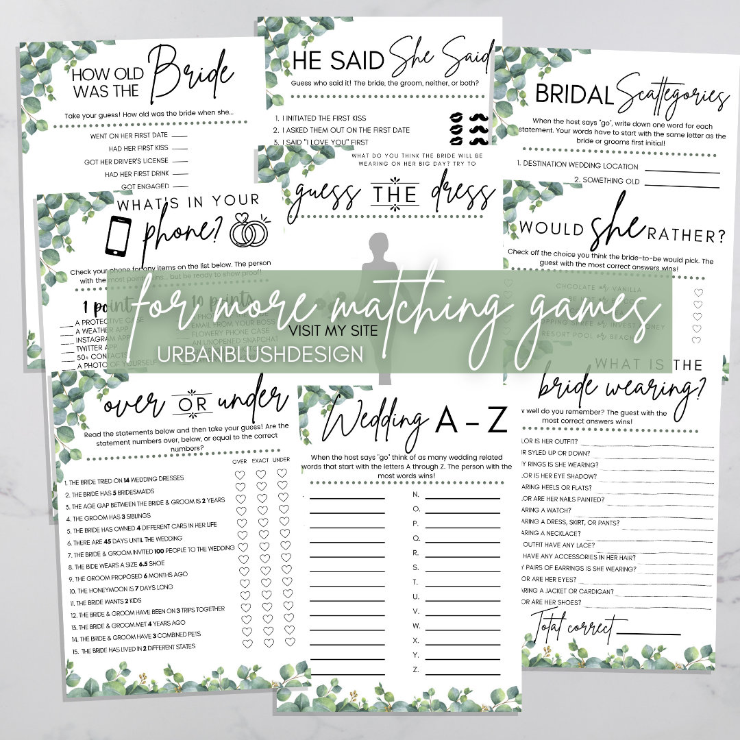 How Old Was the Bride Game, Wedding Shower Games Printable Bridal Games ...