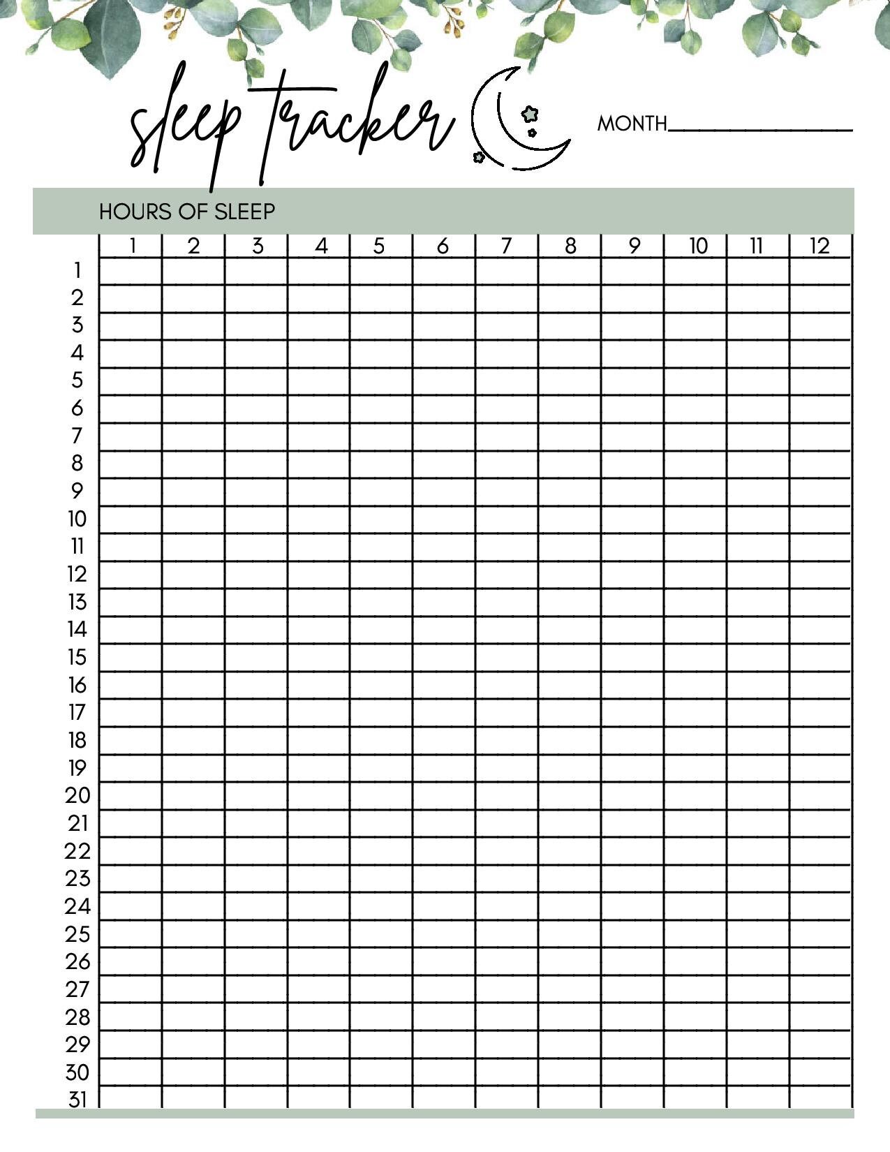 Sleep Tracker / Printable Sleep Chart / Sleeping Chart - Etsy