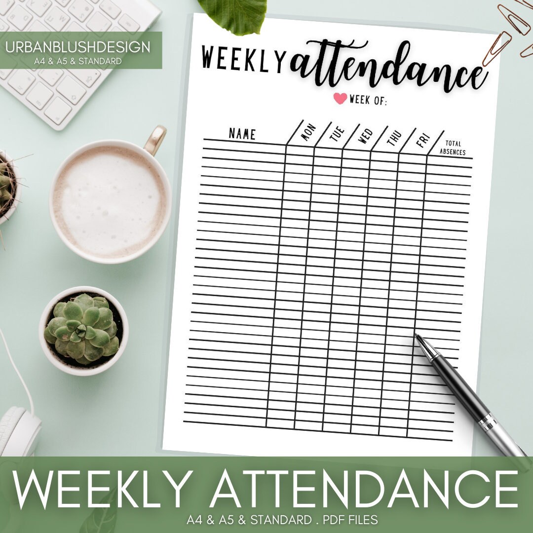Weekly Attendance Tracker, Printable Student Attendance Sheet for ...