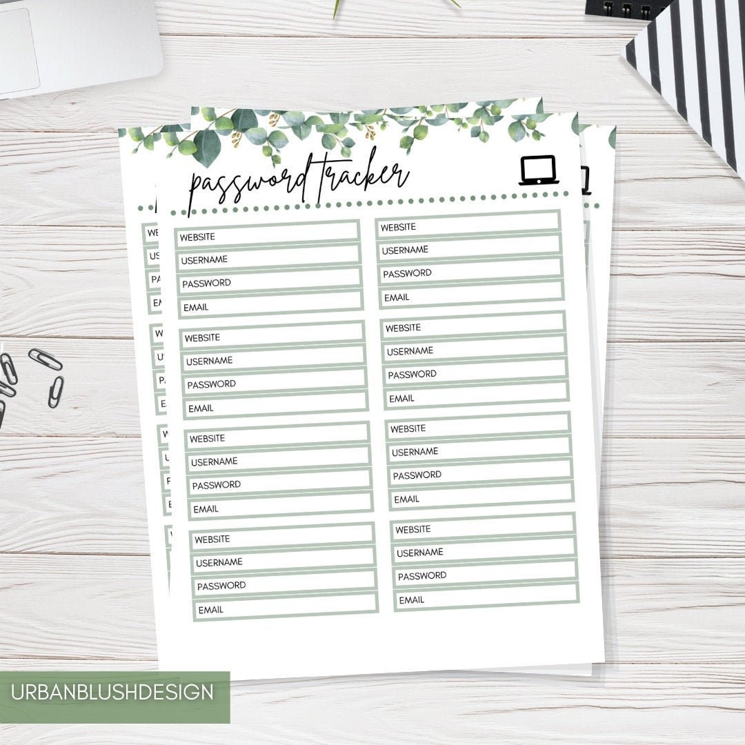 Password Keeper Printable Log Bullet Journal for A4 and A5 Planners ...
