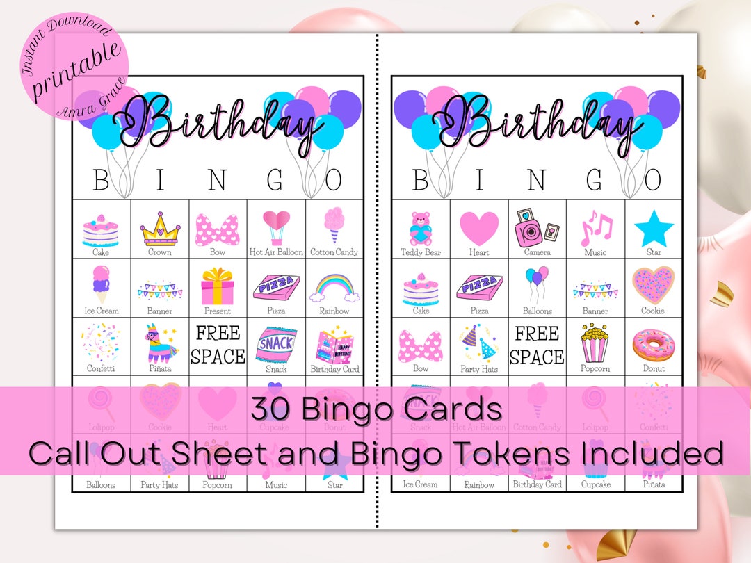 Juego de bingo imprimible de cumpleaños / Juegos de cumpleaños ...