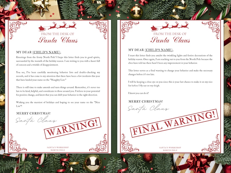 EDITABLE Official Warning Letter and Final Warning Letter From Santa ...
