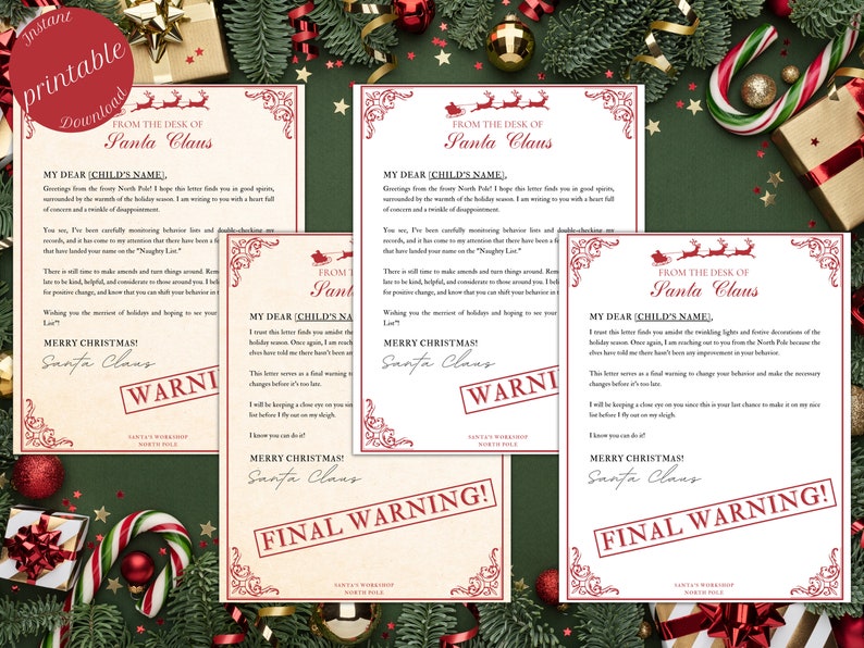 EDITABLE Official Warning Letter and Final Warning Letter From Santa ...