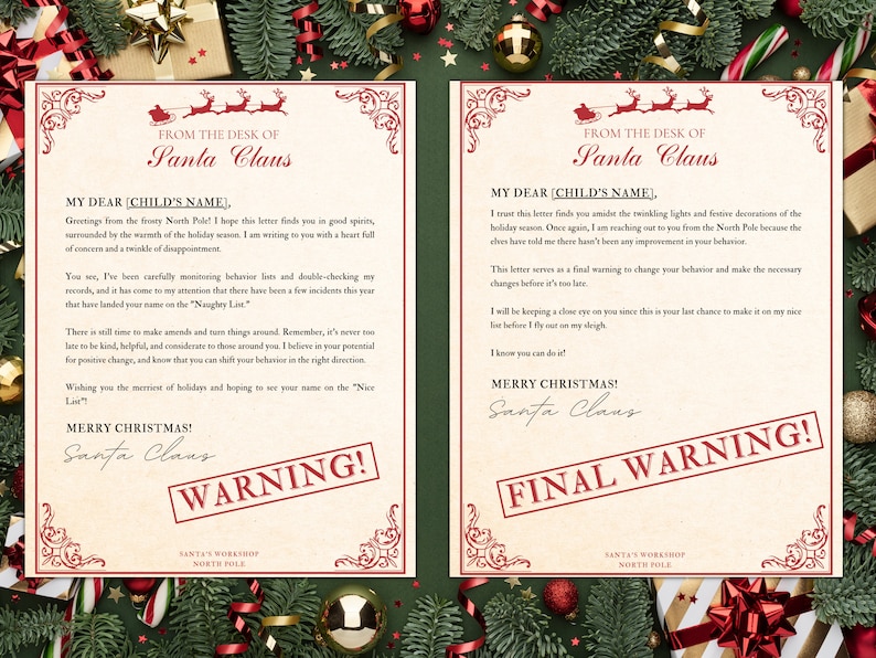 EDITABLE Official Warning Letter and Final Warning Letter From Santa ...
