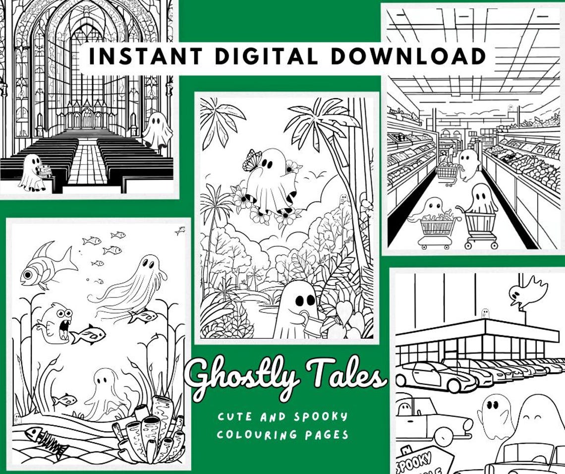 Ghostly Tales: Printable Cute and Spooky Colouring Pages for Kids and ...