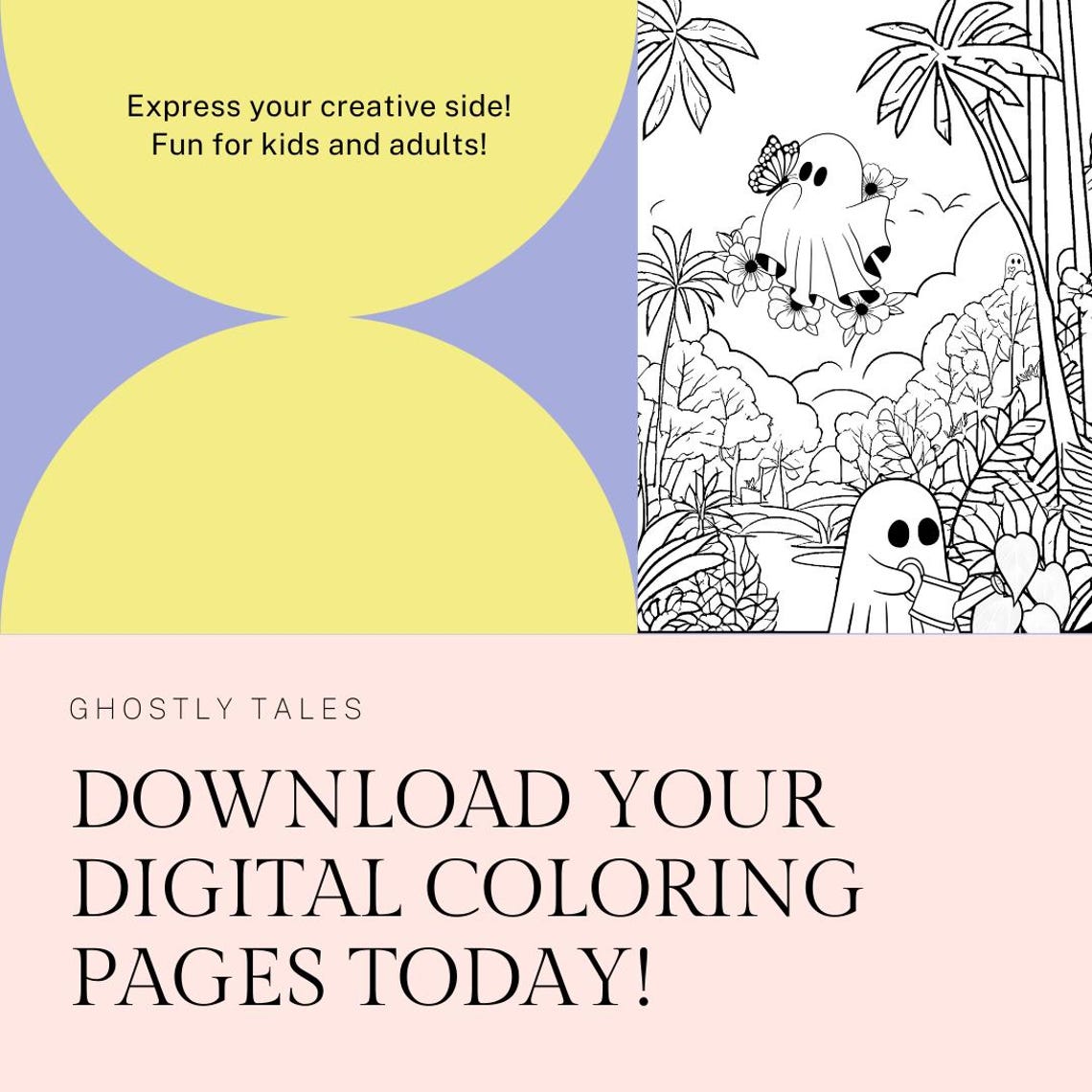 Ghostly Tales: Printable Cute and Spooky Colouring Book for Kids and Adults! (instant PDF ...