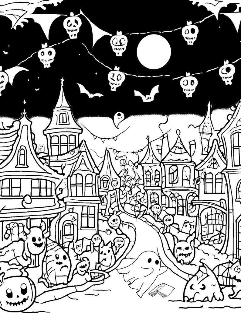 Ghostly Tales: Printable Cute and Spooky Colouring Book for Kids and ...