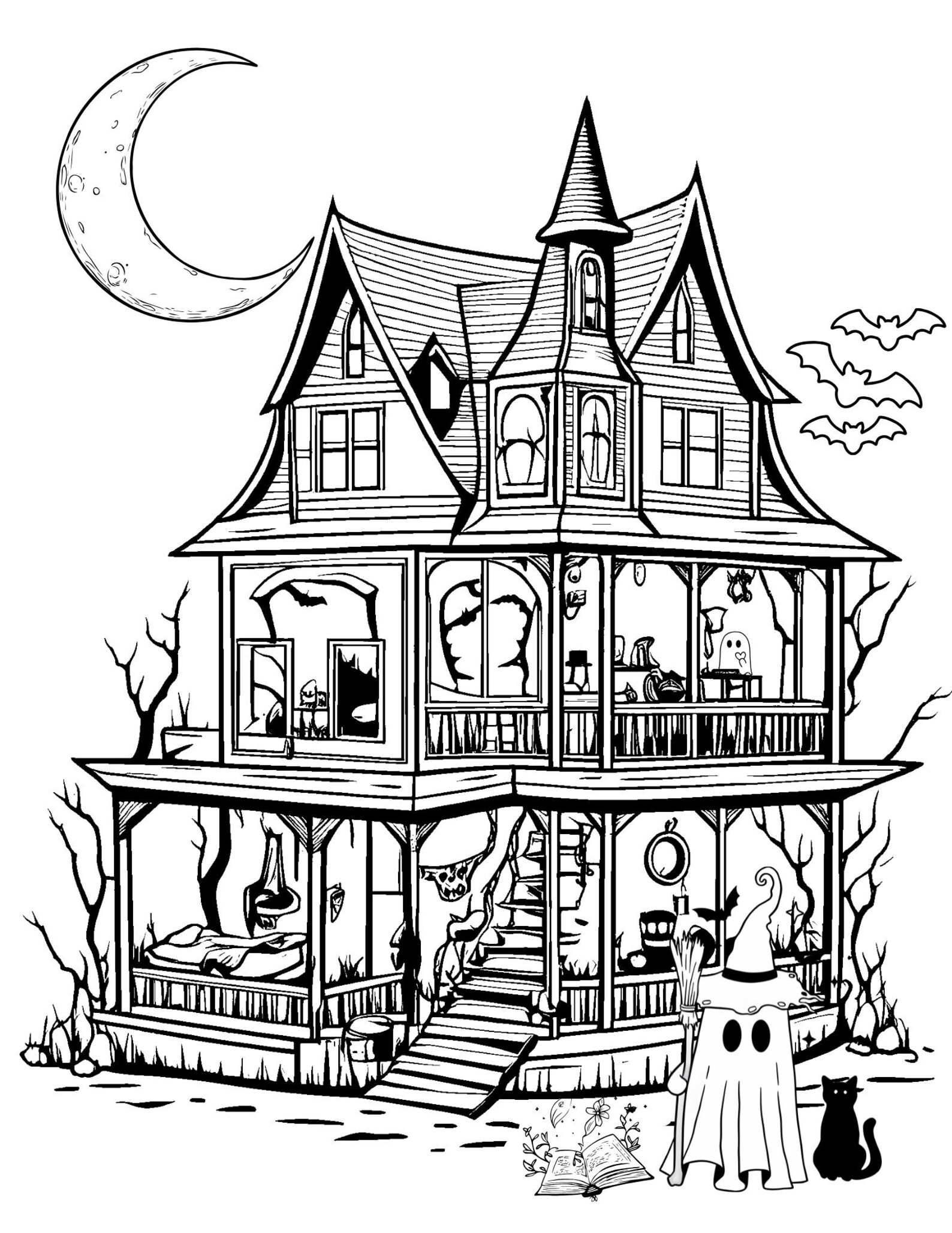 Ghostly Tales: Printable Cute and Spooky Colouring Book for Kids and ...