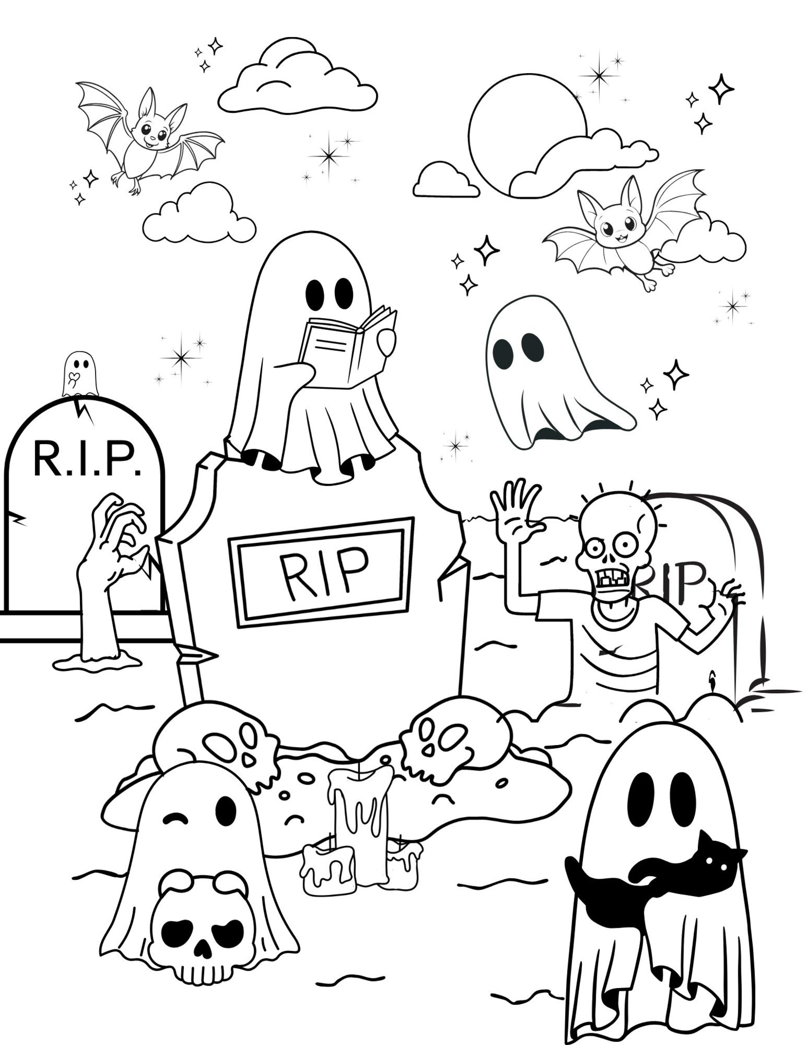 Ghostly Tales: Printable Cute and Spooky Colouring Book for Kids and ...