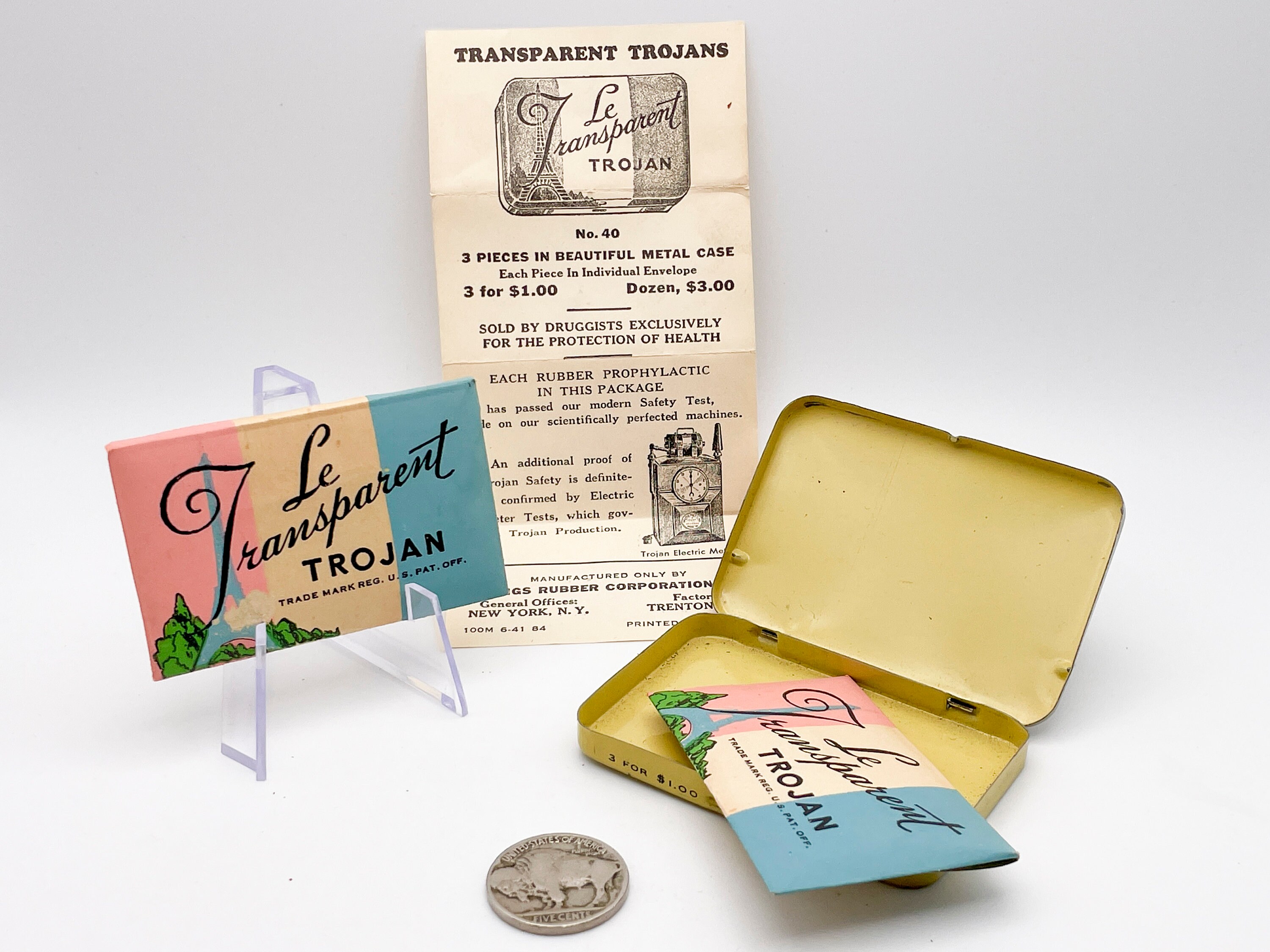 Antique 1930s Trojan Le Transparent Tin Prophylactic Condom Advertising ...