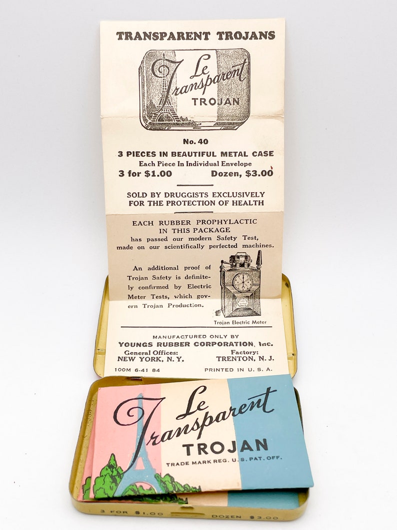 Antique 1930s Trojan Le Transparent Tin Prophylactic Condom ...