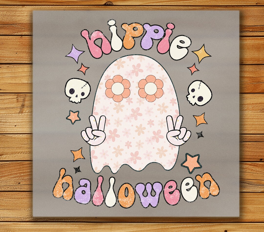 Hippie Halloween Ghost DTF Transfer, Perfect Retro Floral Design for ...